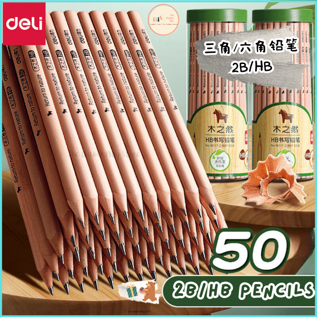 30/50pcs Deli 2B Pencil HB Tripod Grasp Hexagonal Grip Wooden Pencil ...