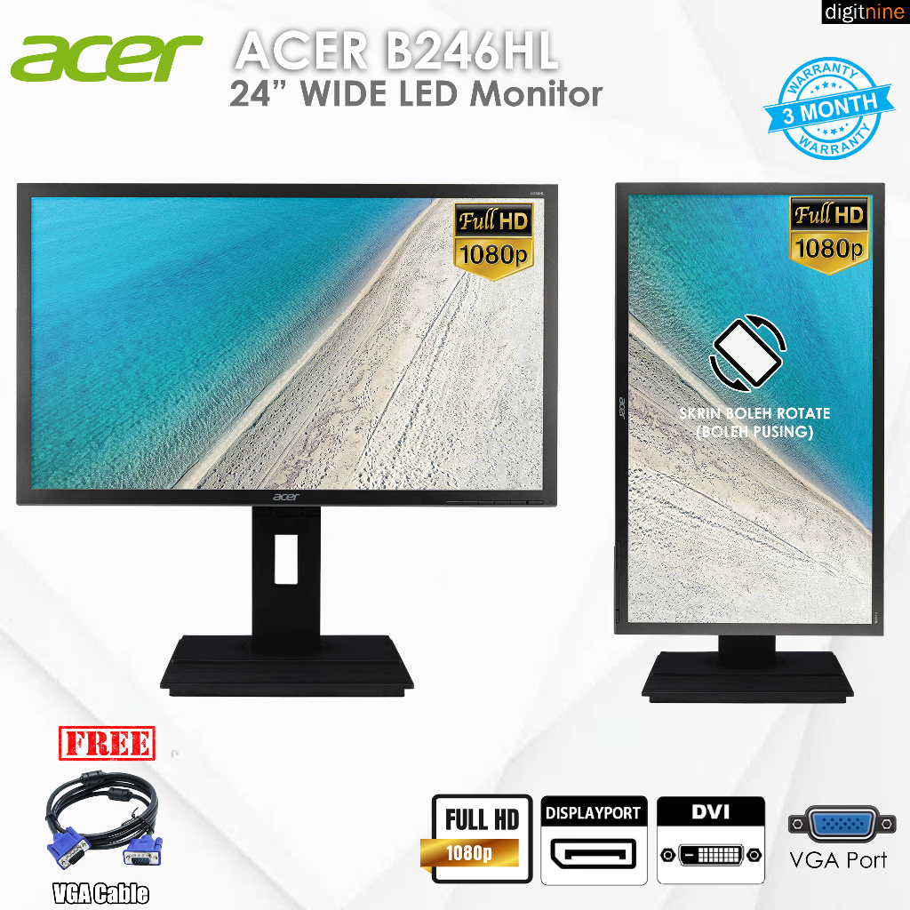 ACER 24" LED MONITOR [Skrin boleh Rotate] ACER B246GHL Full HD 6 Bulan ...