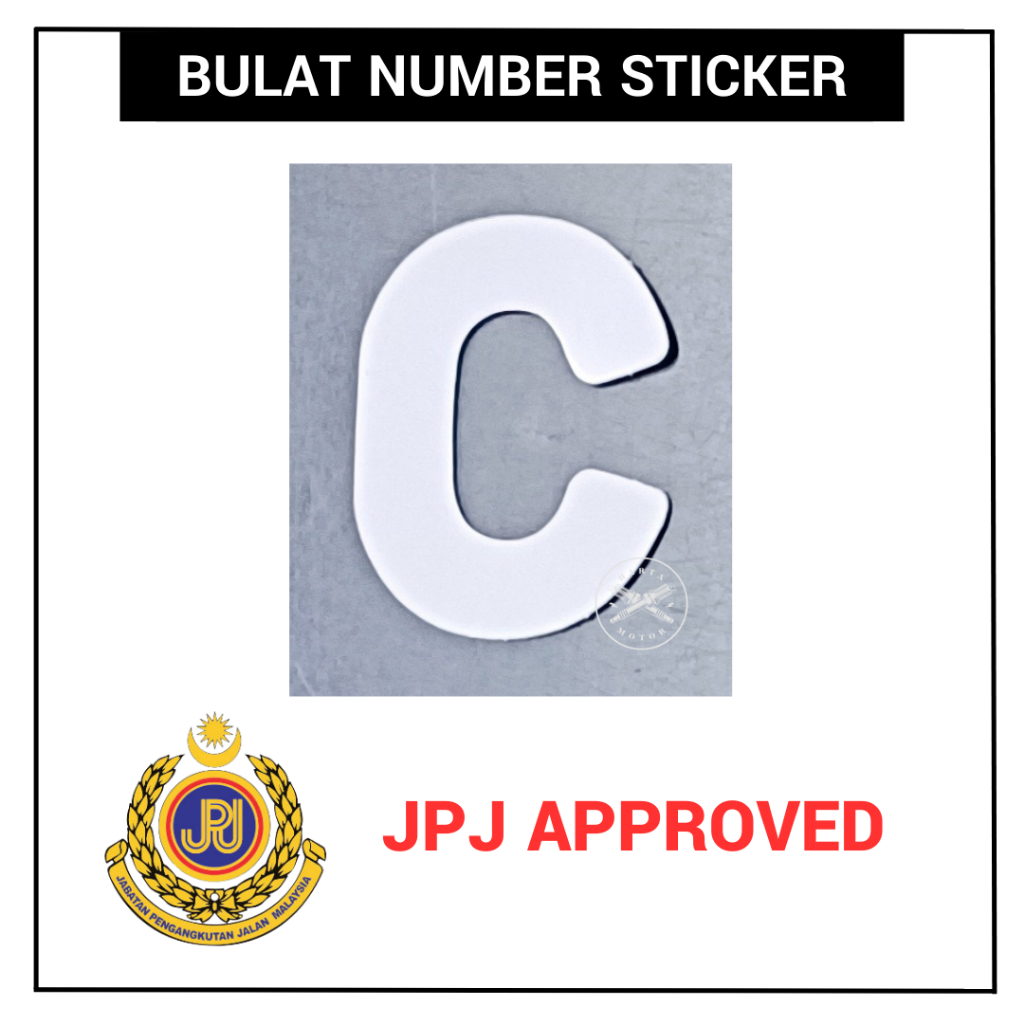 JPJ APPROVED BULAT/CIRCLE Number Plate Sticker Motorcycle ABC 123 White ...