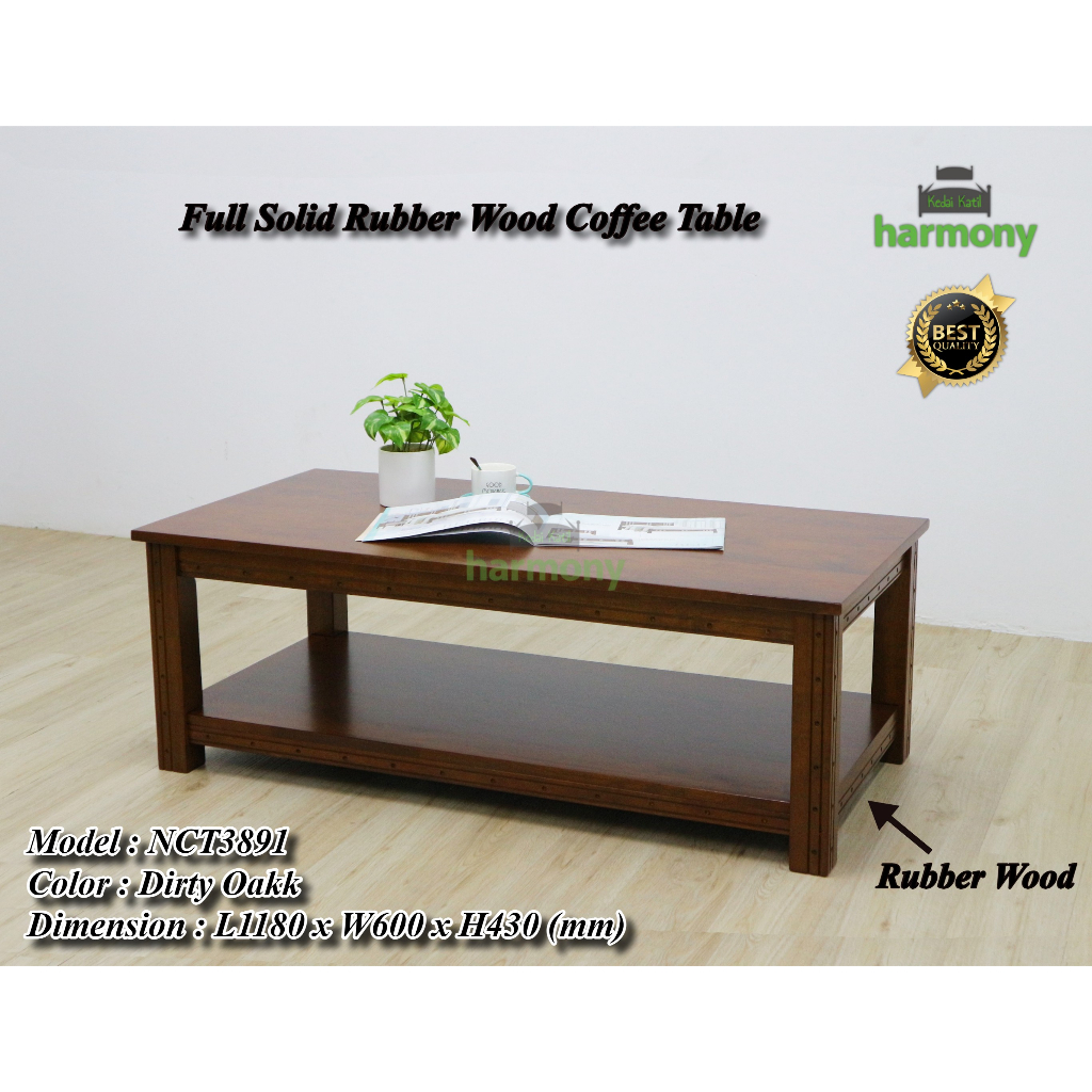Harmony Meja Kopi Kayu Getah / Solid Rubber Wood Coffee Table / Meja ...