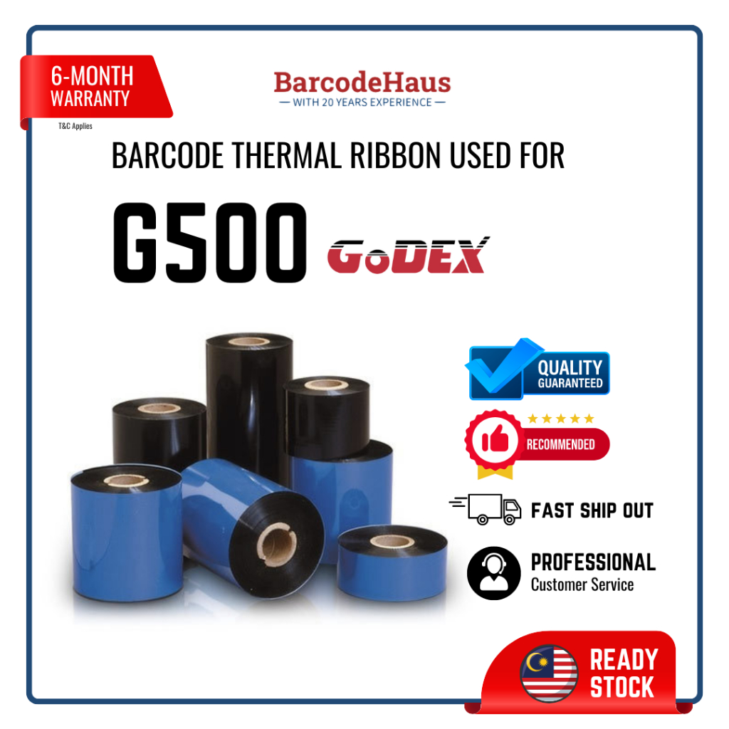 Godex G500 Barcode Printer Ribbon Roll G500 Wax/Wax Resin RICOH Carbon ...