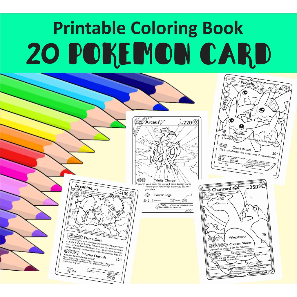 [Softcopy PDF] 20 Pokemon Card Printable Coloring Book For Kids Adults ...