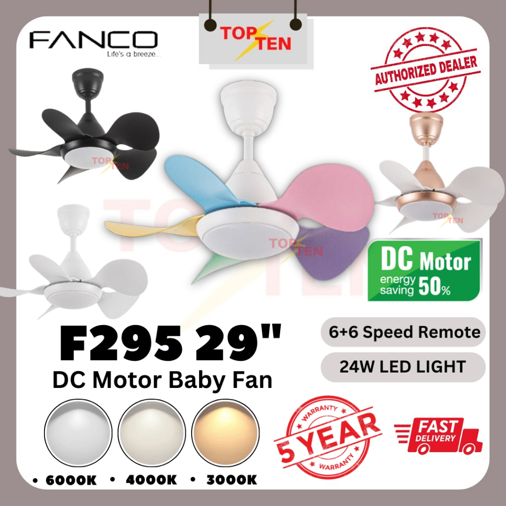 Fanco F295 Ceiling Fan 29" Baby Fan Fleurette 12 Speed Remote Control ...