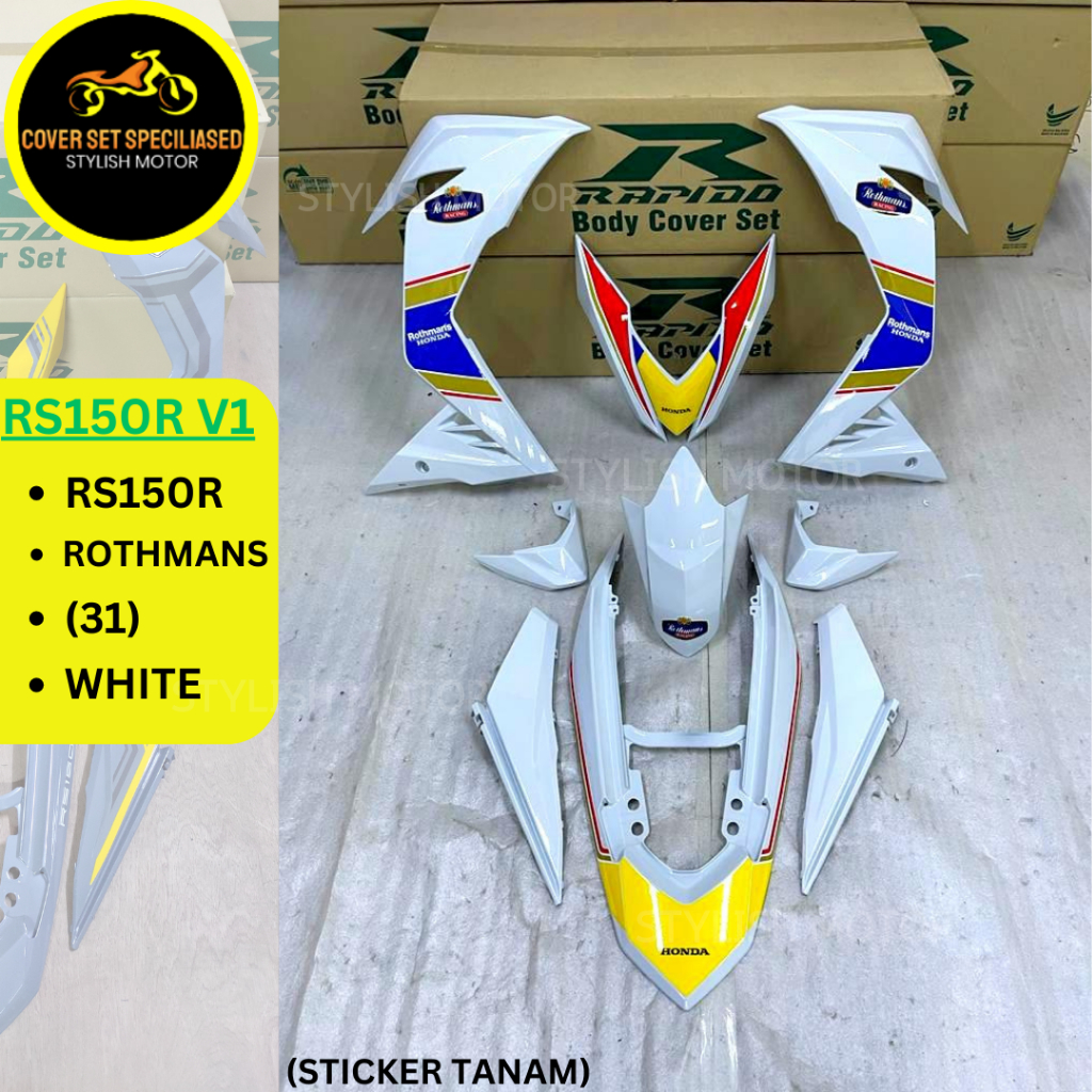 (STICKER TANAM/AIRBRUSH) RAPIDO COVER SET HONDA RS150 RS150R V1/V2/V3 ROTHMANS (31) WHITE ...