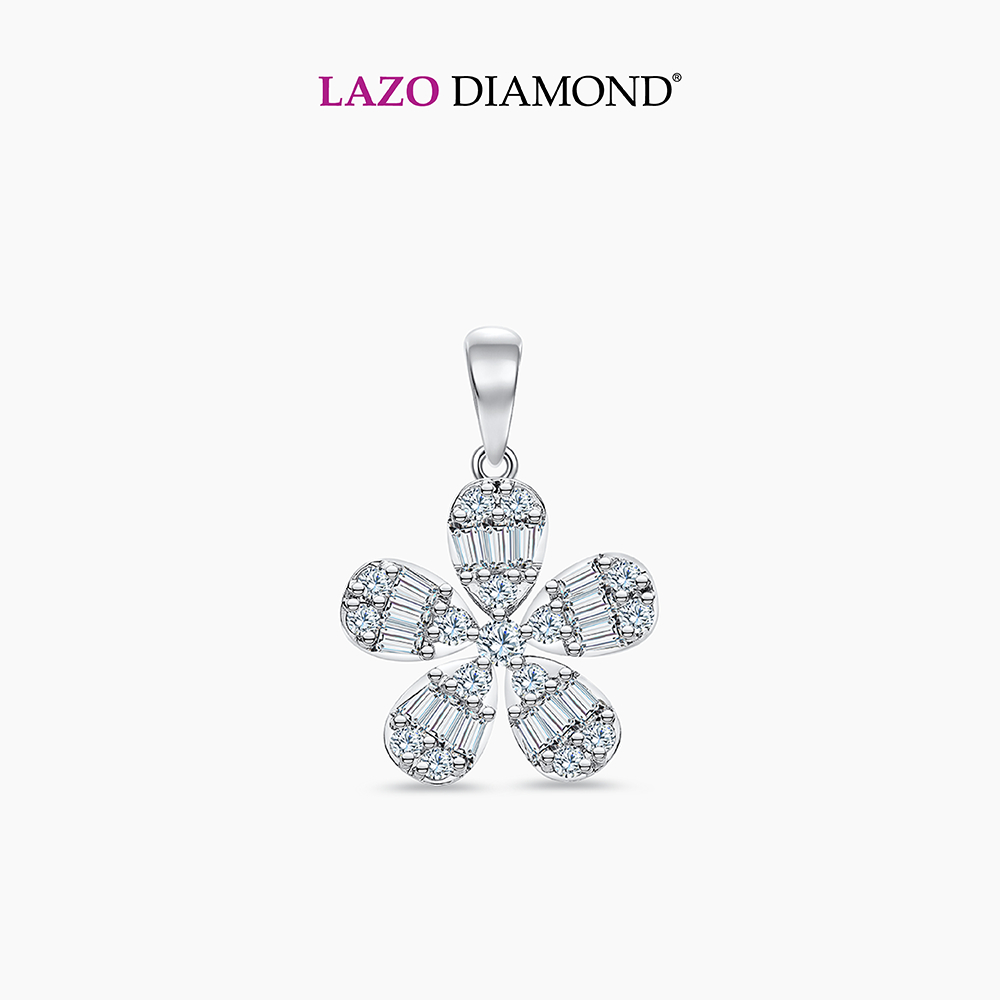 LAZO DIAMOND Cherry Blossom Round & Baguette Diamond Pendant in 18k ...