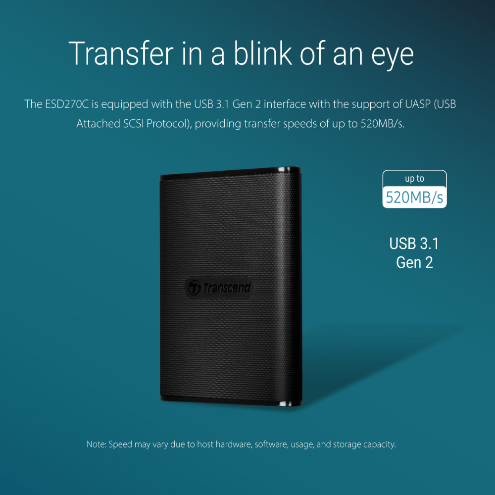 Transcend ESD270C Portable SSD 3D NAND Type-C (250GB/500GB/1TB/2TB ...