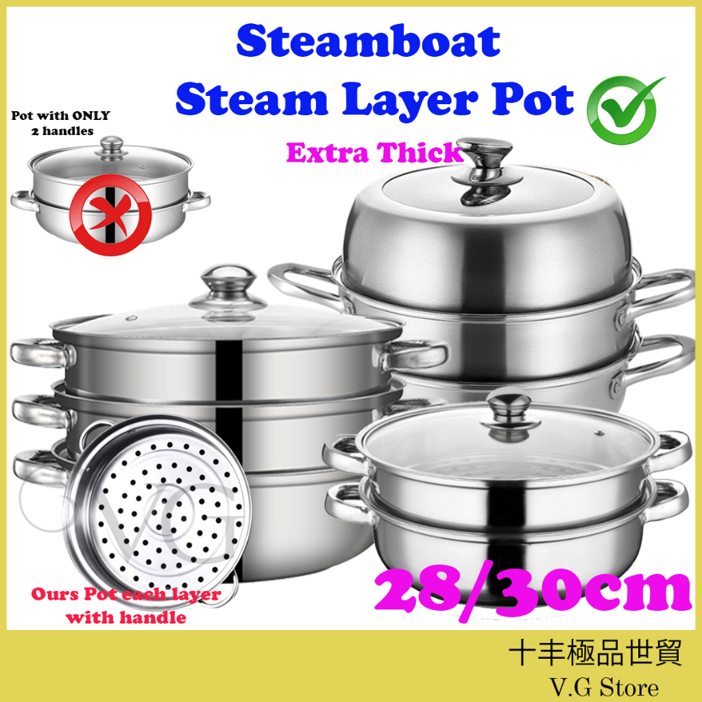 28cm Steam Steamboat Pot Pengukus Steamer Stainless Steel Periuk Kukus ...