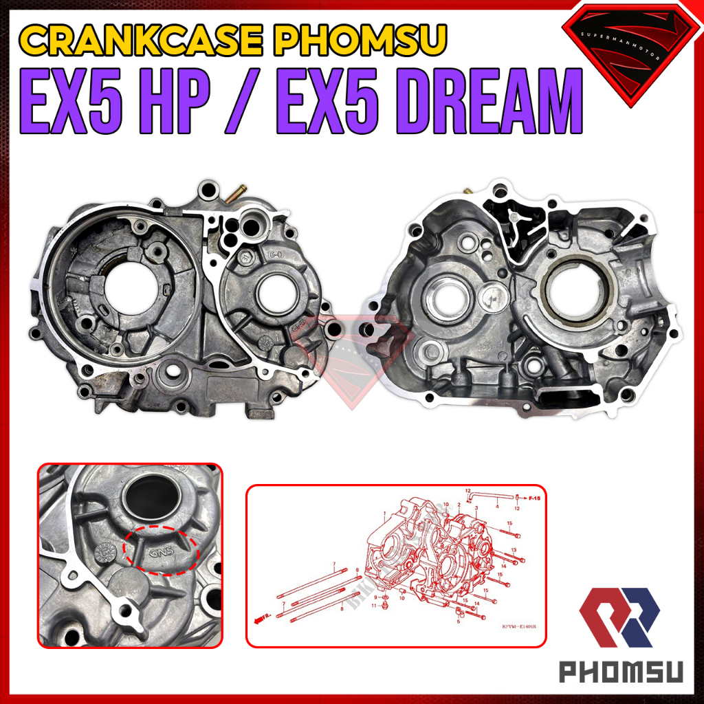 PHOMSU CRANKCASE EX5 HI POWER / EX5 DREAM LH RH ENGINE COVER ENJIN ...