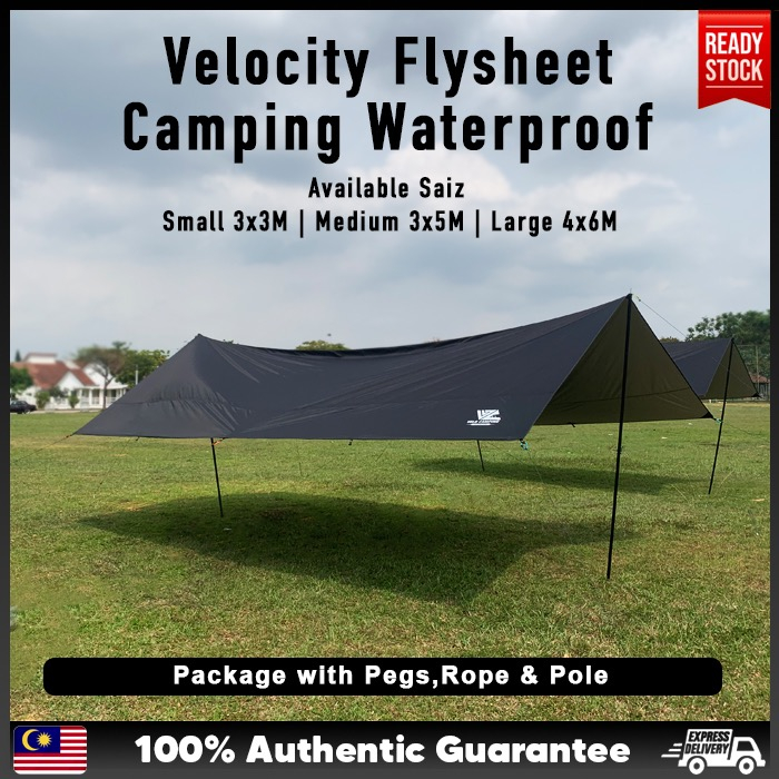 VELOCITY Flysheet Tent with Pole Rope Big Fly Sheet Picnic Sun Shade ...