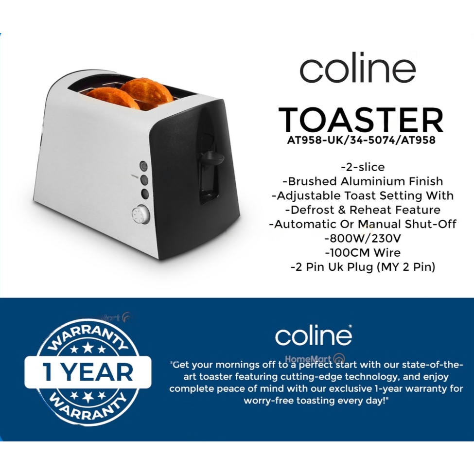 Coline Toaster Machine 2-Slices Bread Toast Maker Pembakar Roti Bakar ...