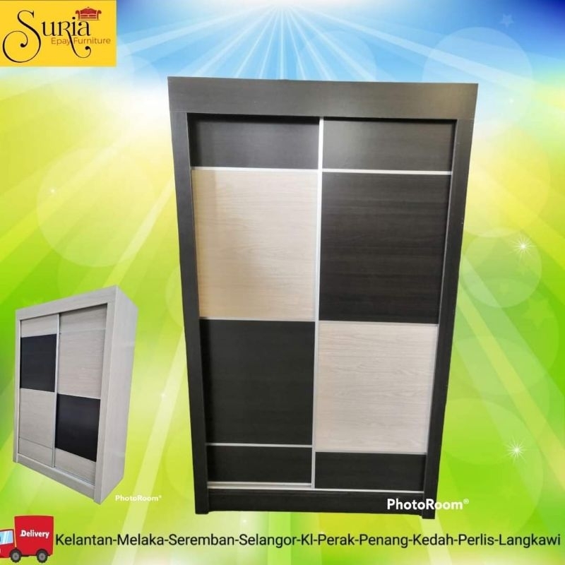 Suria 4ftx6ft / 3.5ftx6ft Wardrobe with 2 sliding doors white and wenge ...