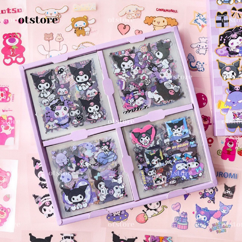 100 Sheets Sanrio Cute Stickers Transparent Cartoon Sticker Gift Box ...