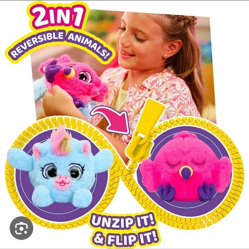 Eolo Zippetz Kid's 2in1 Reversible Animals Reversible Soft Plush Toys ...