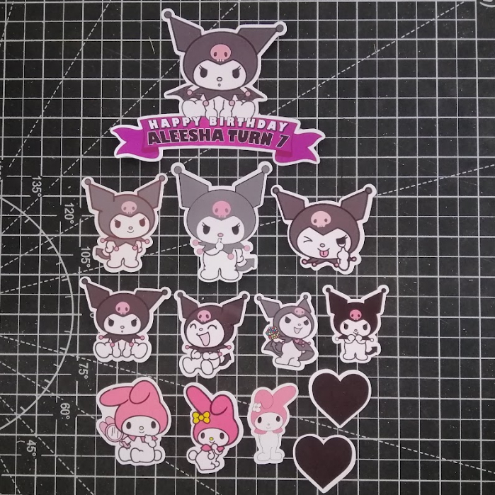 [CUSTOM NAME] Happy Birthday Cake Topper Kuromi Decoration Set Party ...