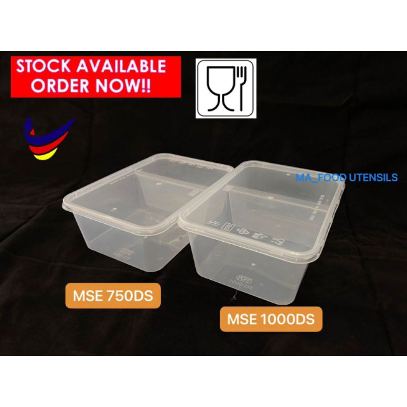 MSE Rectangle Container 2 compartment 50pcs 750DS & 1000DS | Shopee ...