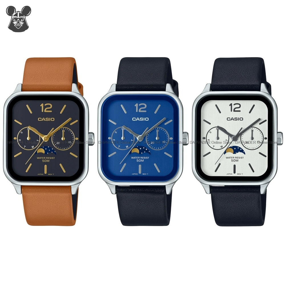 CASIO MTP-M305L STANDARD Analog Day Date Moon Phase Rectangle 44 ...