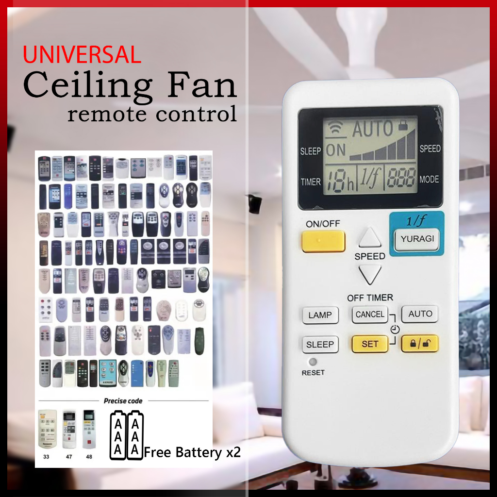 Universal Remote untuk Kipas Siling (Ceiling Fan Remote/ Free Battery ...