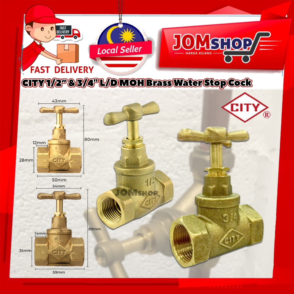 1/2" & 3/4" CITY L/D MOH Water Brass Stop Cock Stop Valve / Tembaga ...