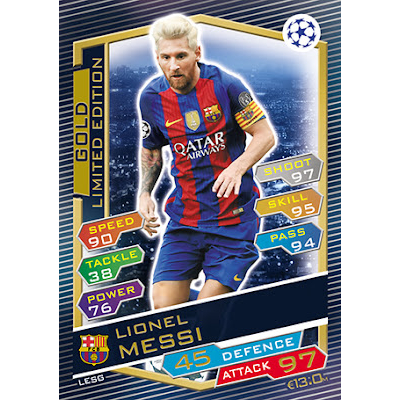Topps Match Attax 2016/17 Champions League Lionel Messi Barcelona Gold ...