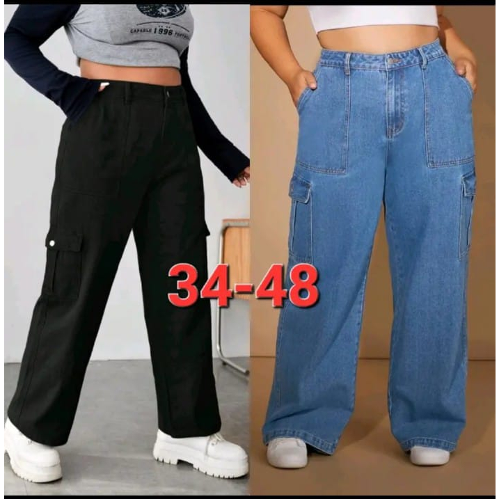 Plus Size Cargo Plazo ready stock for Women's Super-Quality Denim Jeans ...