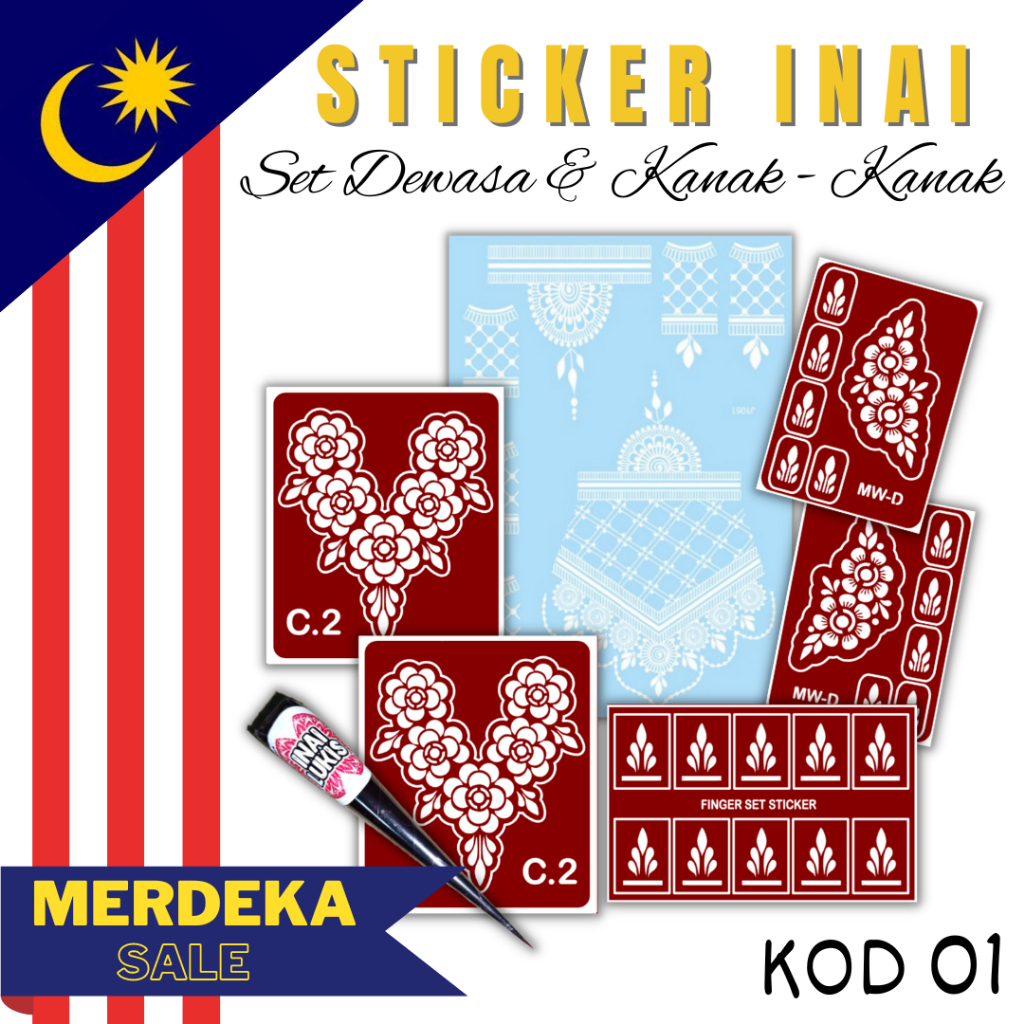 STICKER INAI 7IN1 - STICKER WHITE HENNA STICKER INAI SEPASANG TANGAN ...