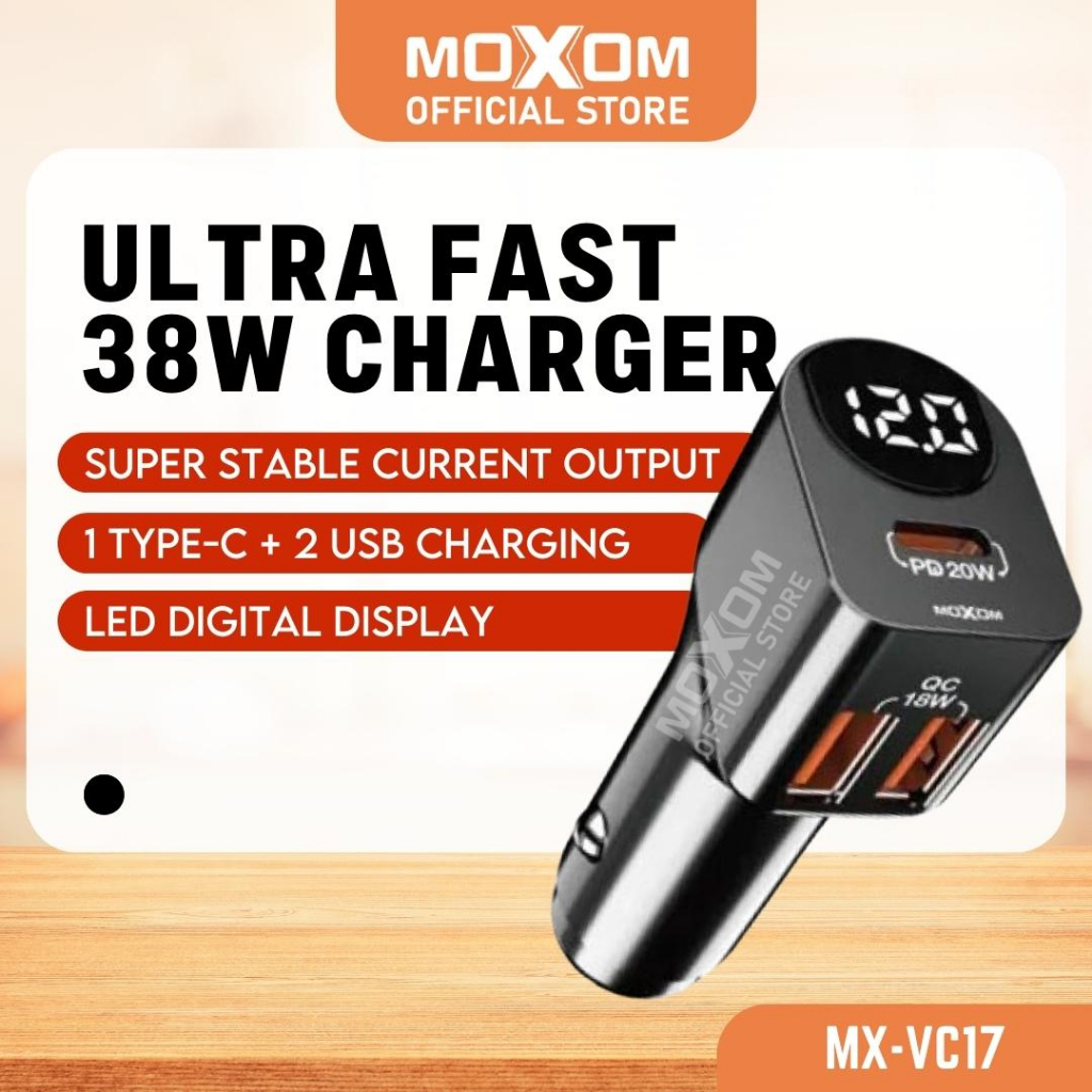 MOXOM Original Ultra Super Fast 38W Dual USB Car Charger Type C ...