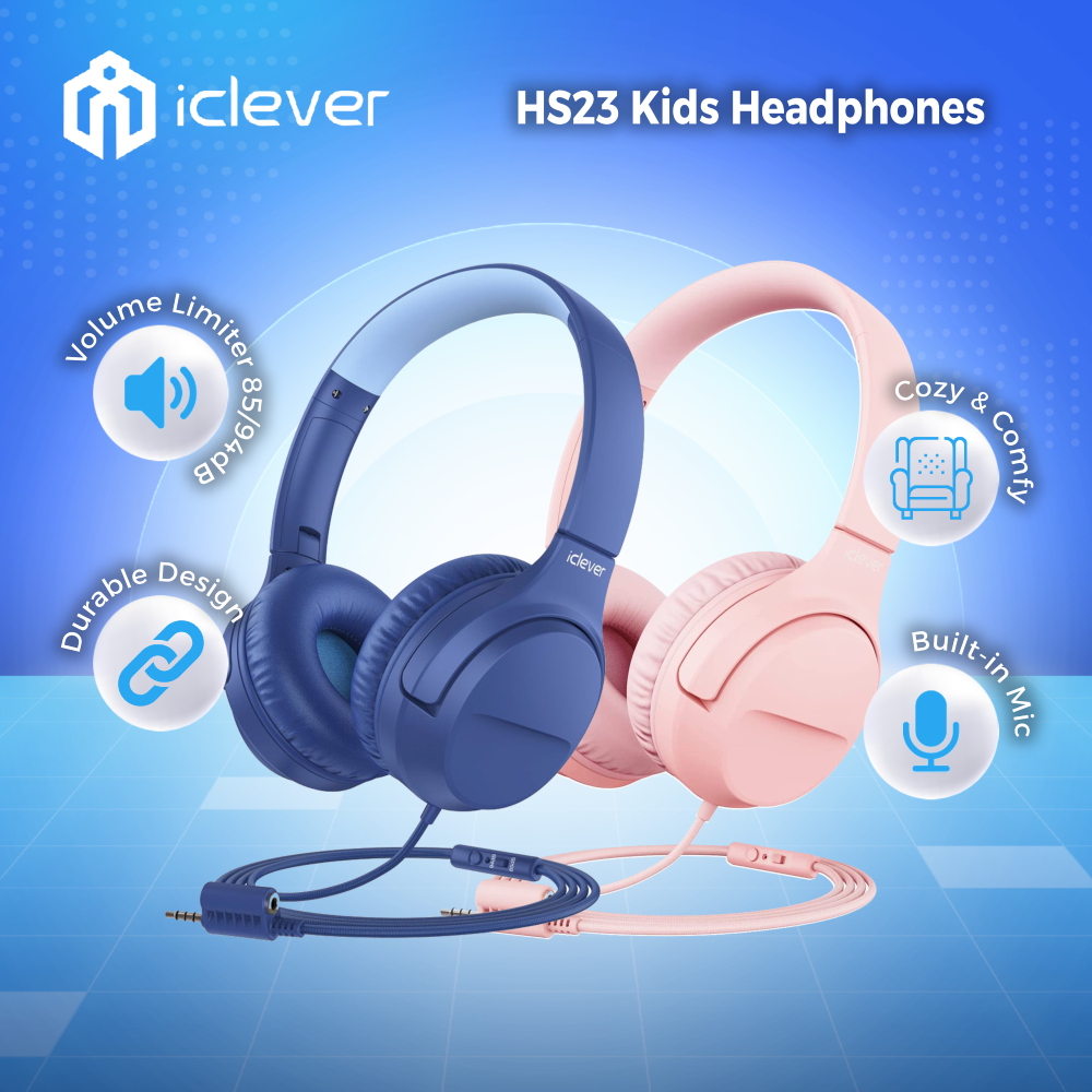 IClever HS23 Kids Headphones Wired with Microphone, iClever Smiley 85 ...