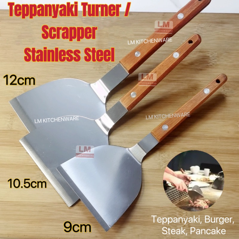 TEPPANYAKI TURNER SCRAPPER STAINLESS STEEL BURGER FLIPPER SHOVEL ...