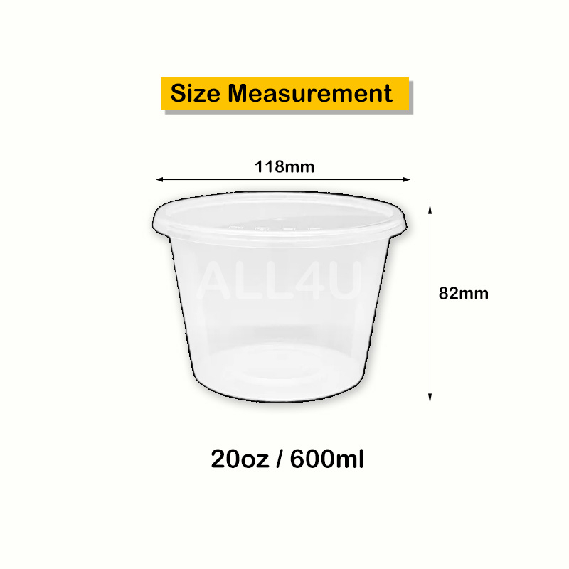 Round Container with Lid 50sets Bekas Makanan Bulat 10oz 12oz 16oz 20oz ...