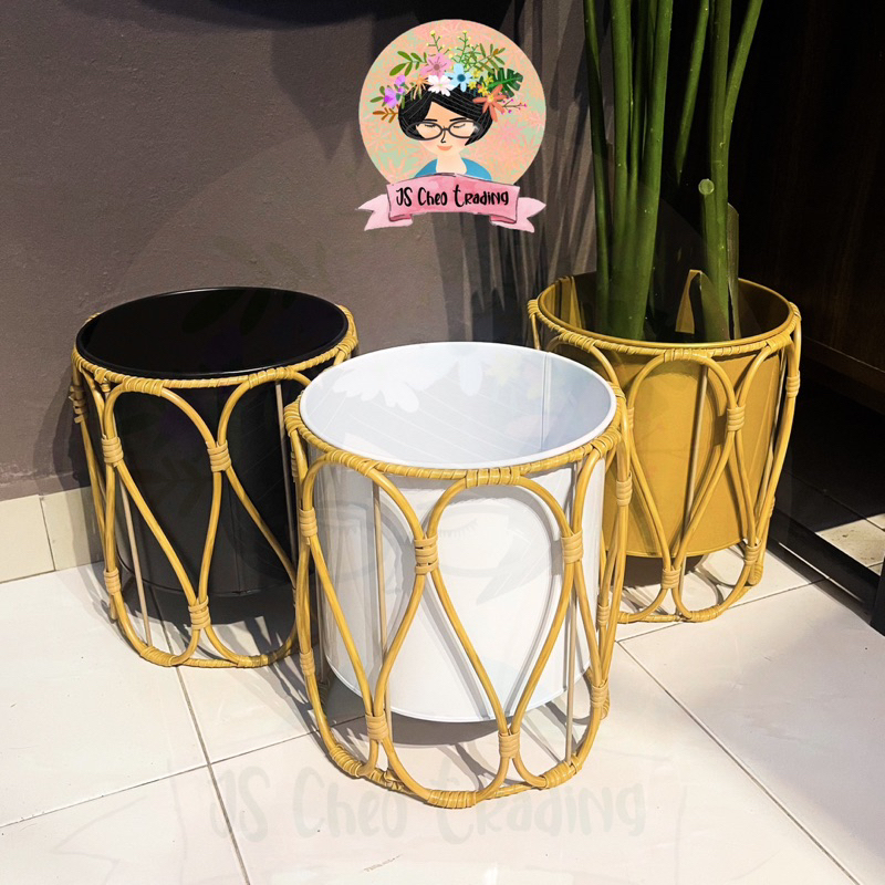 🔥Ready Stock🔥Iron Flower Pot With Rattan/Basket Rattan Bakul Pokok Vase ...