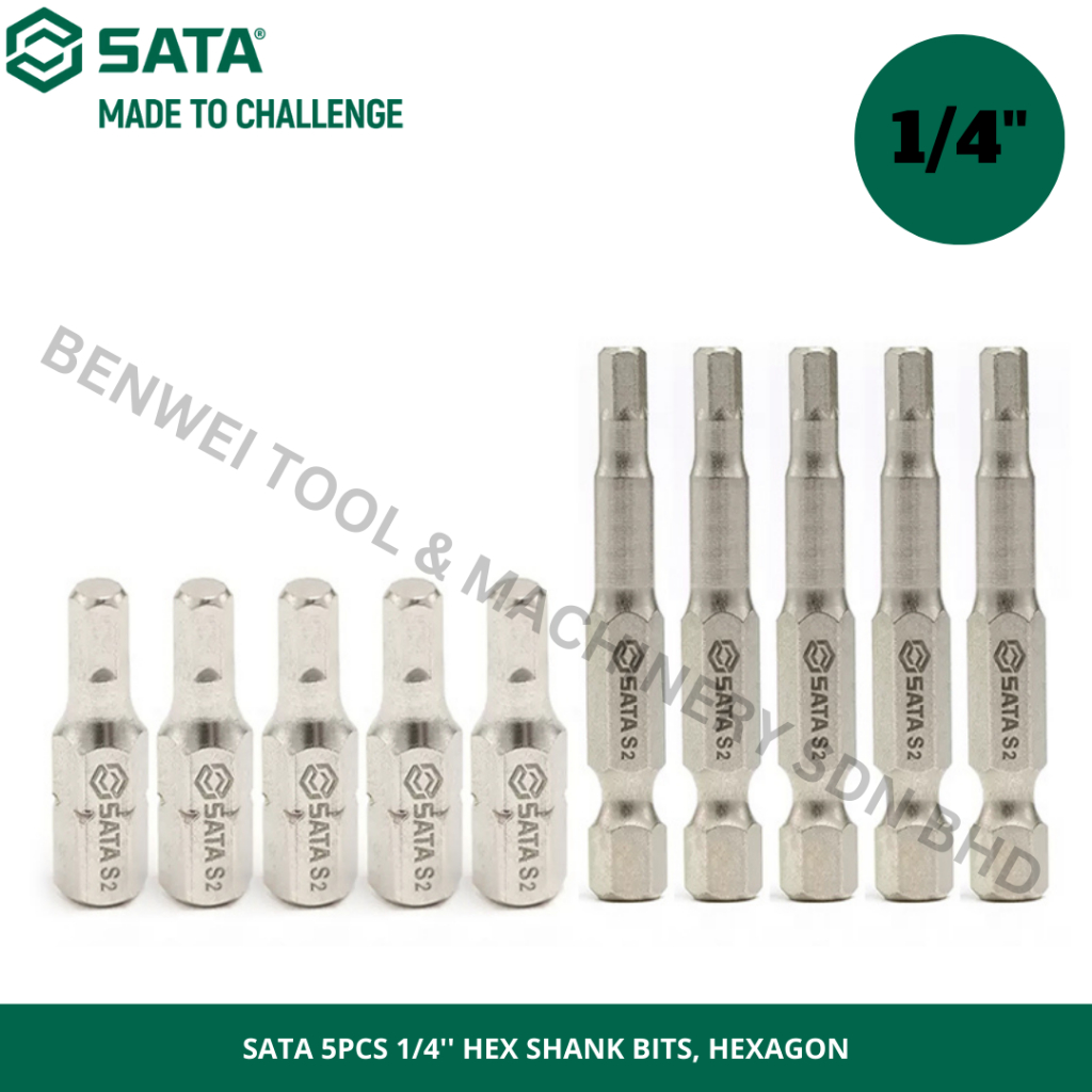 SATA 5PCS 1/4'' HEX SHANK BITS, HEXAGON / 50MM LENGTH / 100MM LENGTH ...