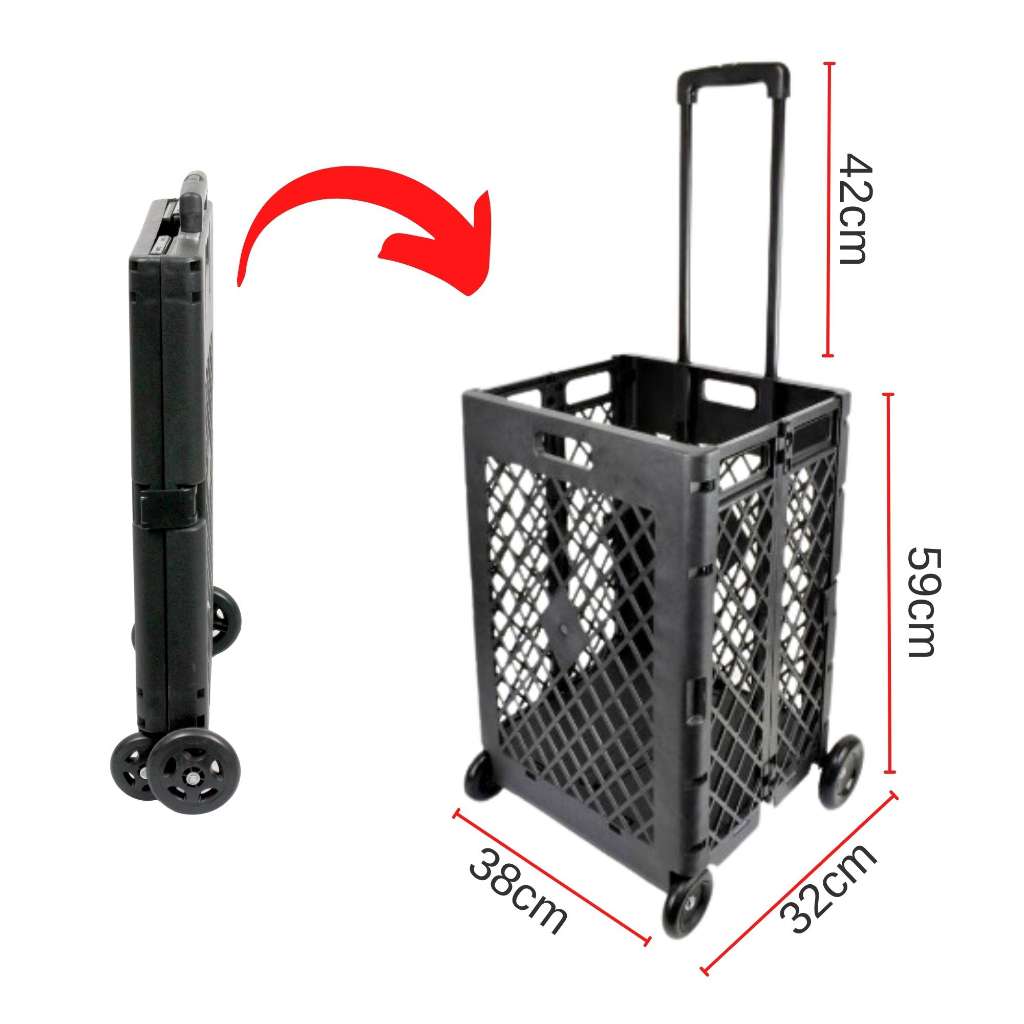 PRO-T PVC Foldable Shopping Trolley Four-Wheeled Trolley Hand Cart ...