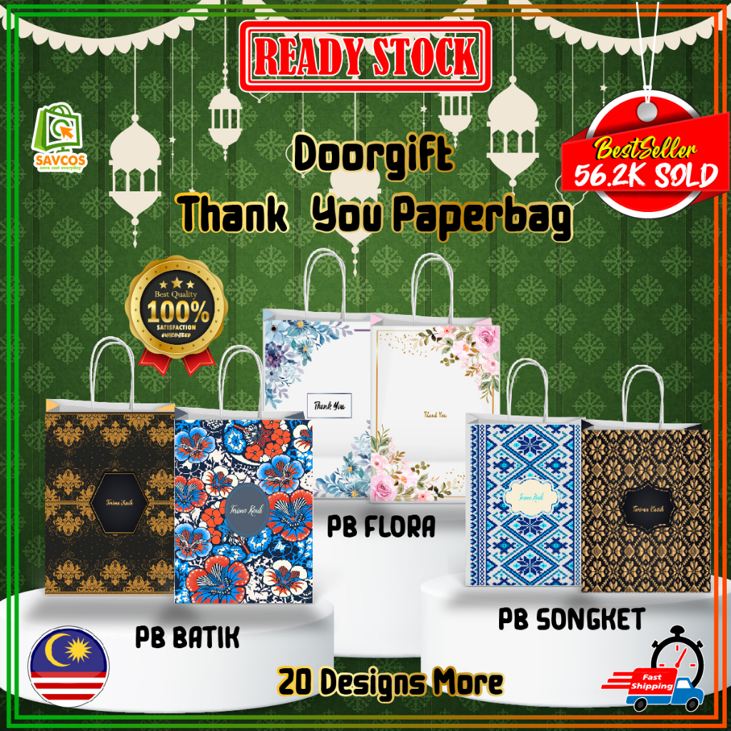 Floral Flower Printed Thank You Paper Bag, Paperbag batik, Paperbag ...