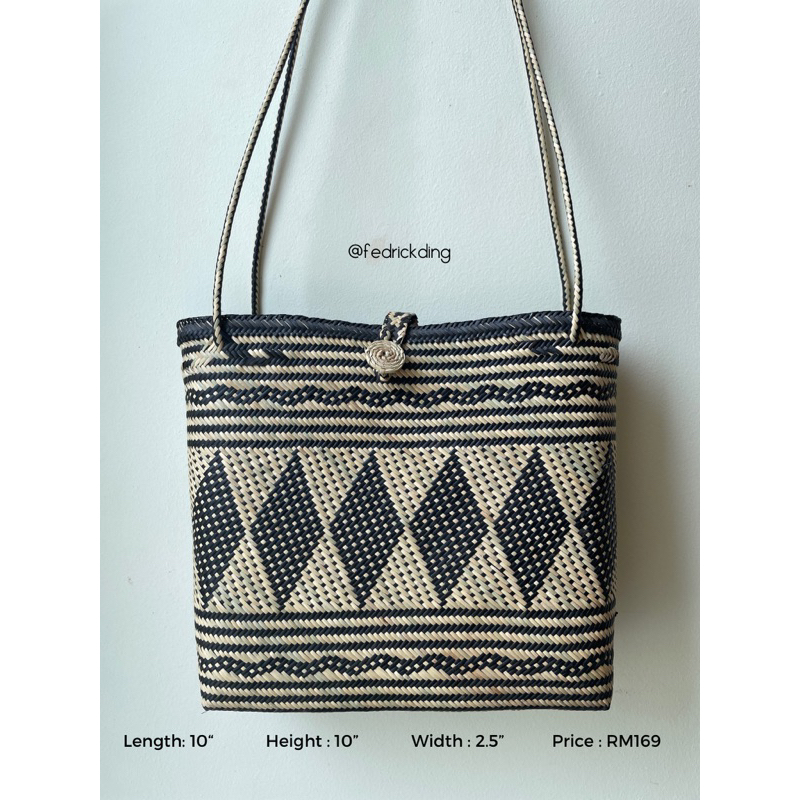Beg Rotan Orang Ulu Shoulder Tote Rattan Bag with Borneo Motif | Shopee ...