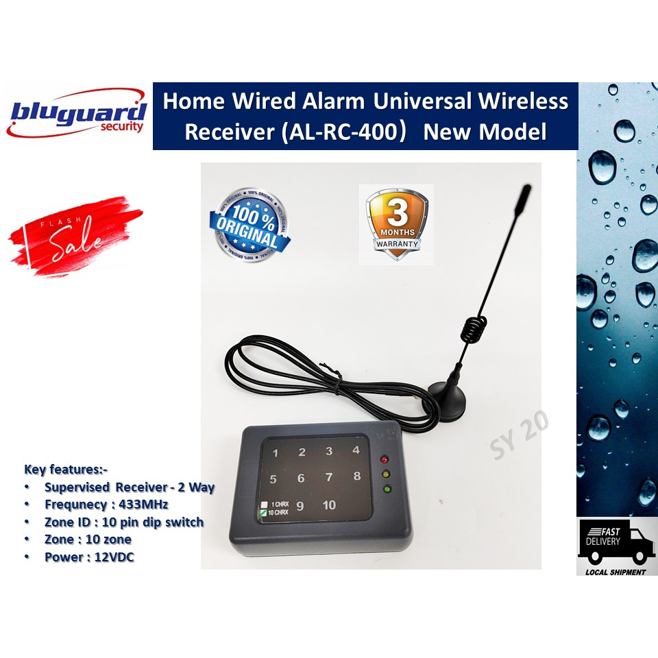 Bluguard Home Wired Alarm Universal Wireless Receiver (AL-RC-400) - 10 ...