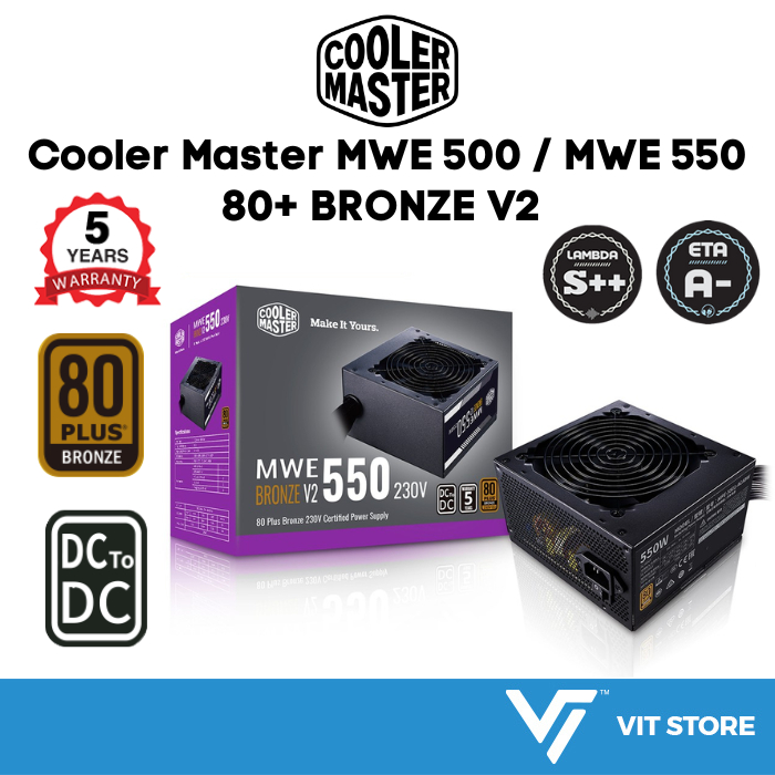 Cooler Master MWE 500 / MWE 550 V2 80+ BRONZE Non Modular Power Supply ...