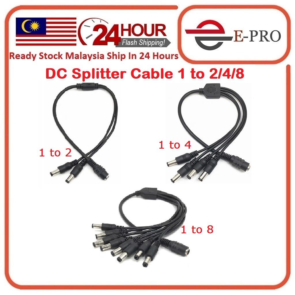 DC 1 Female to 2/4/8 Male Power Splitter Cable Wire Y Adapter 5.1mm*2 ...