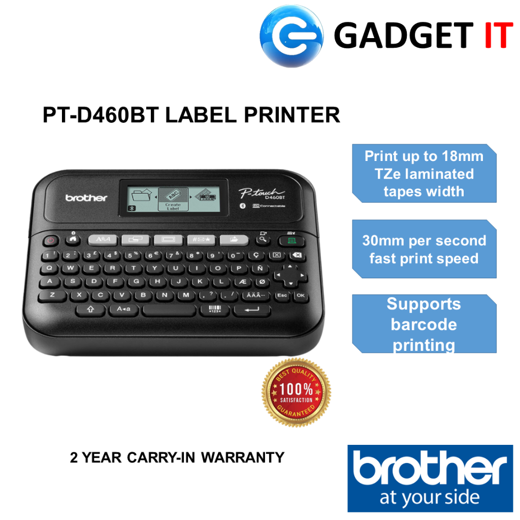 BROTHER PT-D460BT HANDHELD P-TOUCH LABELING MACHINE BLUETOOTH USB ...