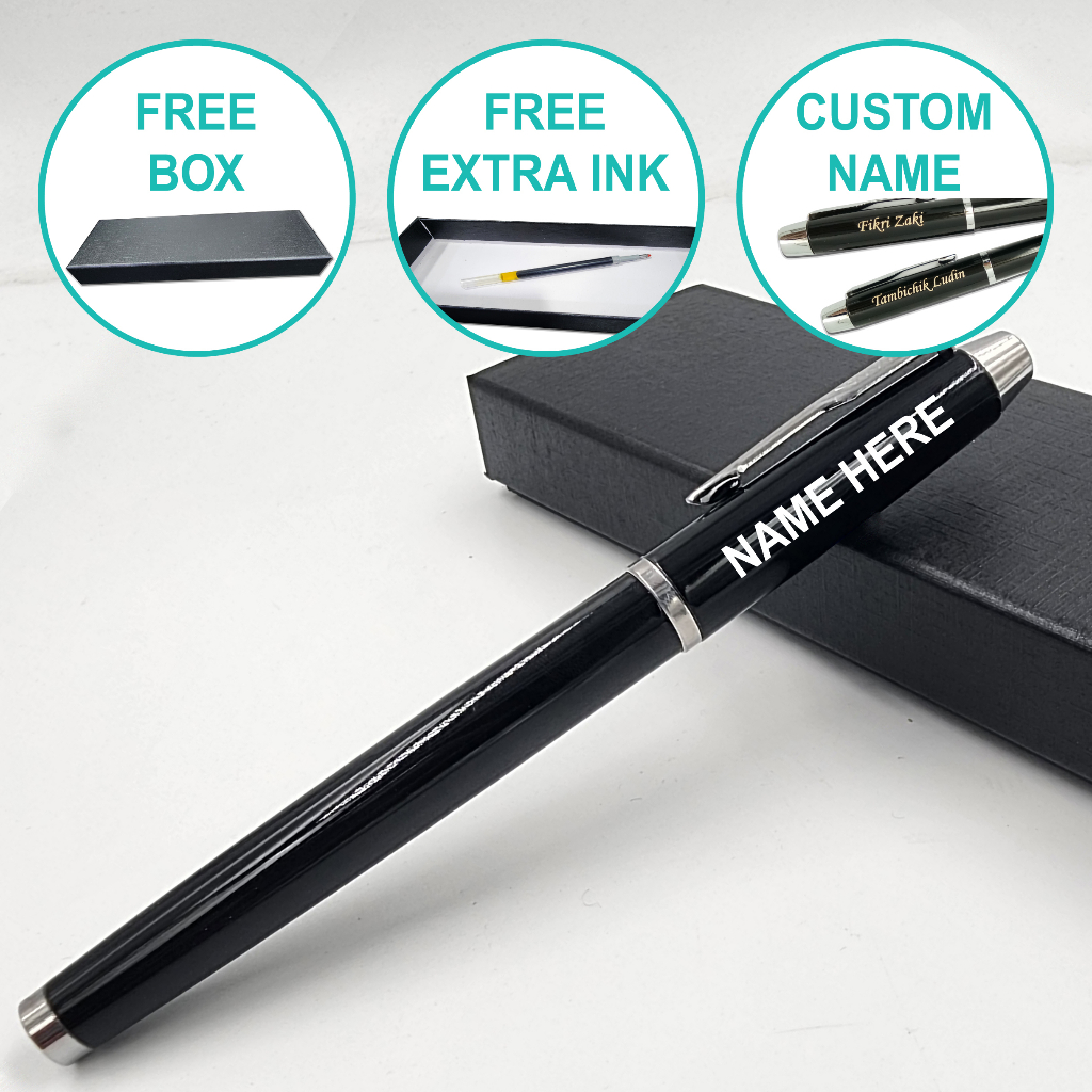 (Free Name Engraving) Personalize Black Ballpoint Pen 0.7mm 圆珠笔 School ...