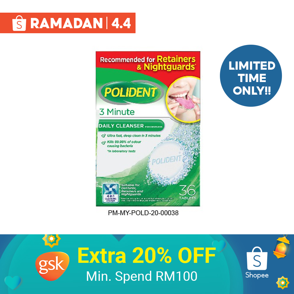 Polident Denture and Retainer Cleaning Tablets, 3 Minute Daily Cleanser ...
