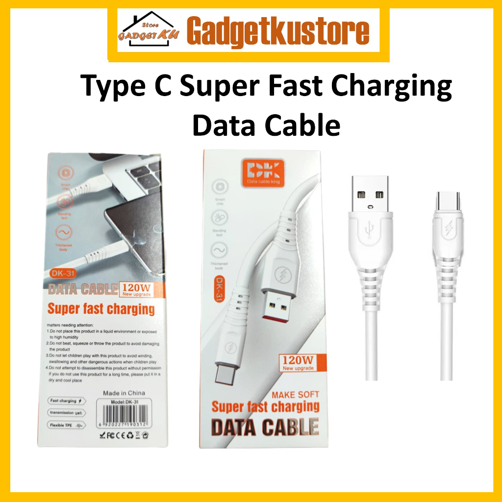 120W Super Fast Charging Data Cable 1M Type C DK-31 Data Cable King ...