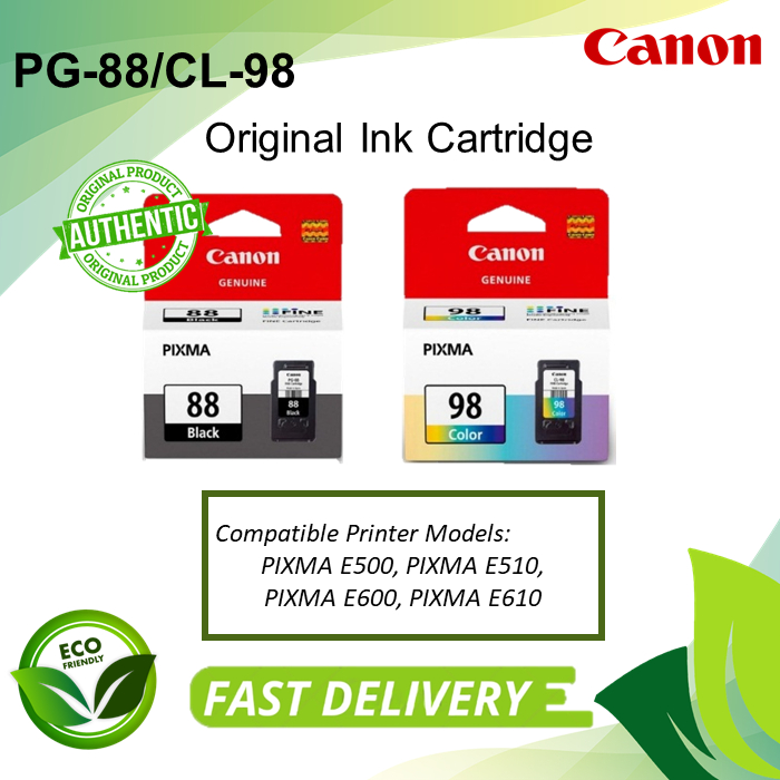 Canon PG88 PG 88 (Black) and CL98 CL-98 (Color) Genuine Ink Cartridge ...