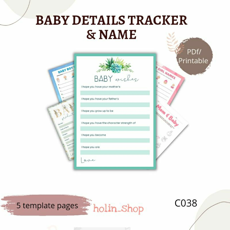 baby details record template PDF printable name record baby A4 size ...