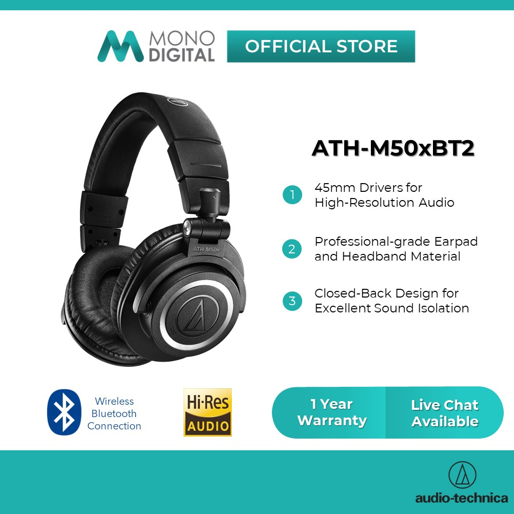 Audio Technica ATH-M50x Wired /ATH-M50xBT2 Wireless Bluetooth Headset ...