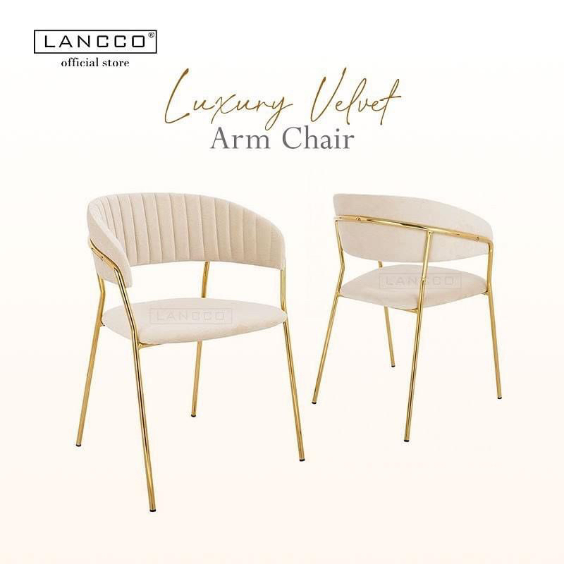 LANCCO Gold Dining Chair Modern Velvet Dressing Chair Kerusi makan Chair Diving Living Hall ...