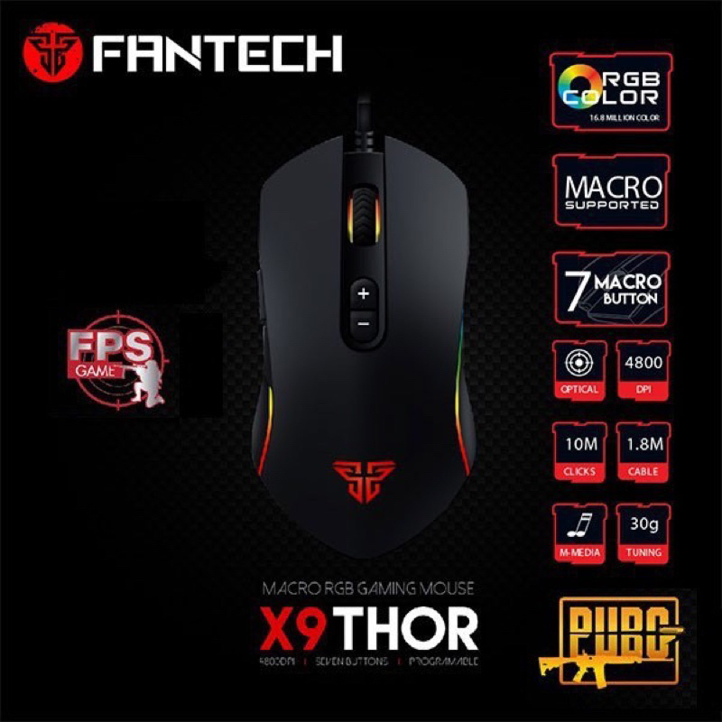 Fantech X9 Thor 4800DPI Seven Macro Programable Buttons USB Optical ...