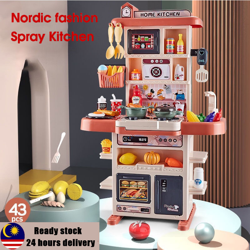 【READY STOCK】Kids Pretend Play Cooking Table Set Spray Water Dinnerware ...