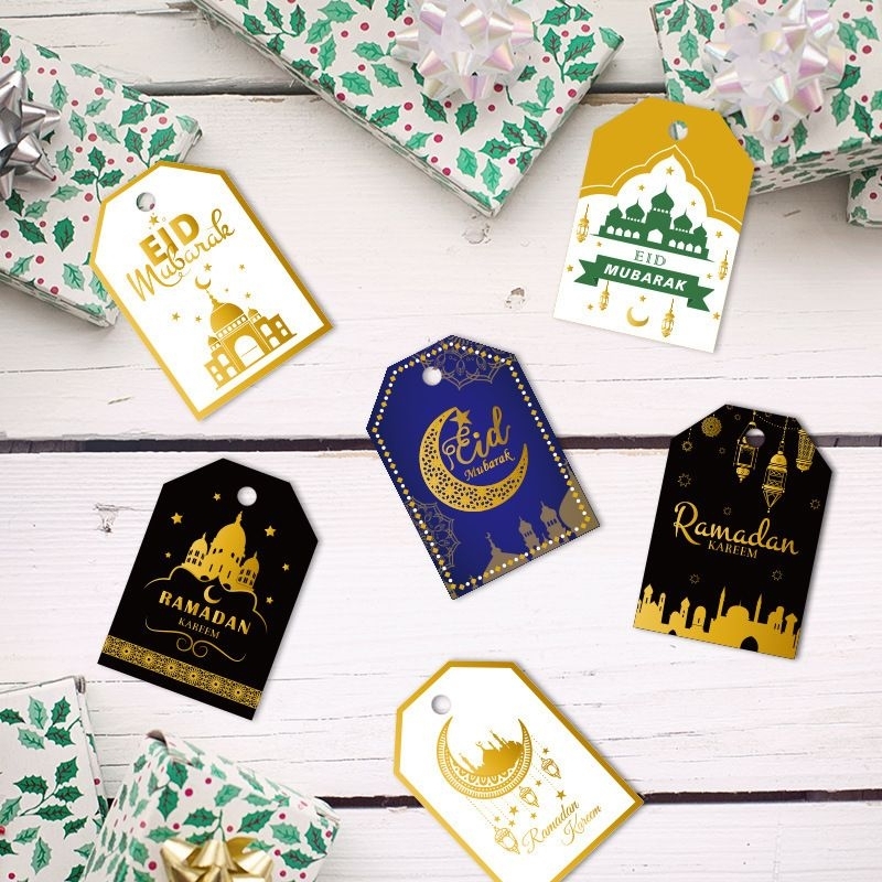 READY STOCK 48pcs Eid Mubarak Paper Tags Hang Tag with Rope Hari Raya ...
