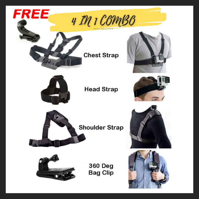 GOPRO Body Strap Mount & Action Camera Chest, Head, Shoulder & Bag Clip ...