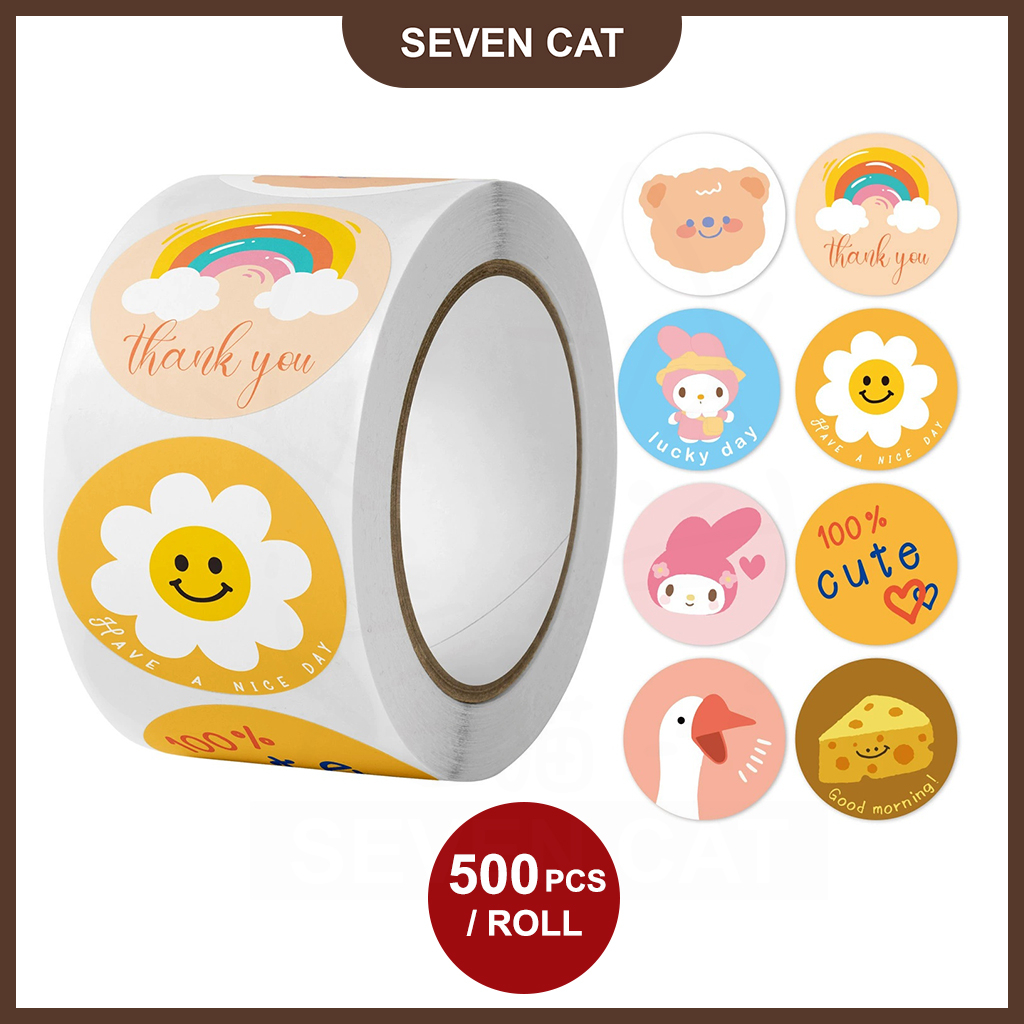 500pcs Round Cute Cartoon Sticker with 8 designs / Parcel Labels ...